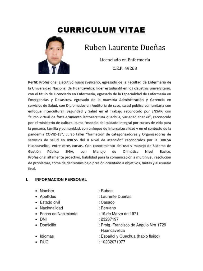 CV Ruben Laurente | PDF | Enfermería