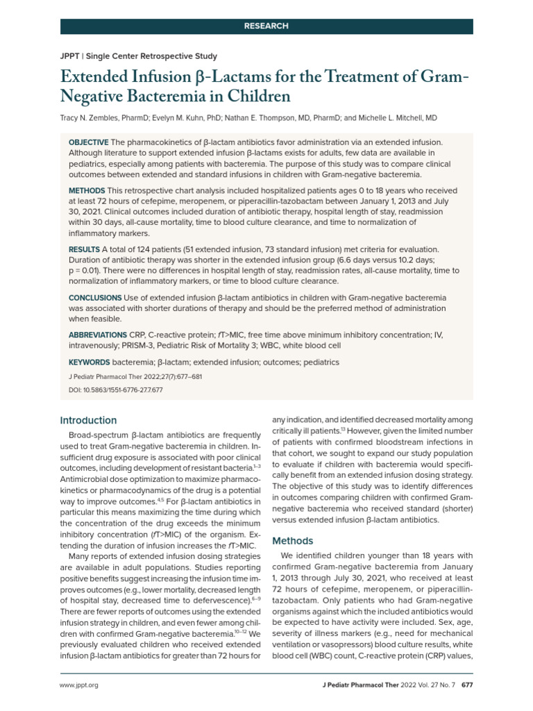 Extended Infusion β-Lactams in Pediatrics | PDF | Intravenous Therapy ...