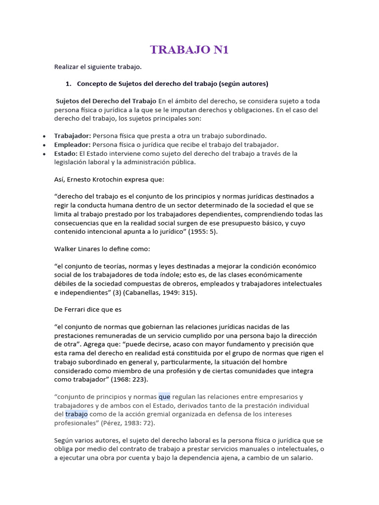 TRABAJO N1 DERECHO LABORAL | Descargar gratis PDF | Derecho laboral | Economias