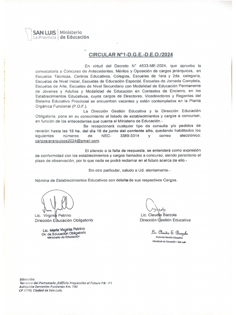 Circular #1 DGE-DEO | PDF