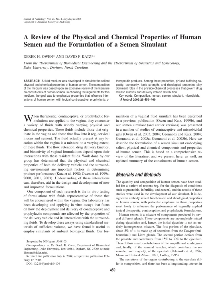 Review of the Physical and Chemical Properties of Human Semen and the ...