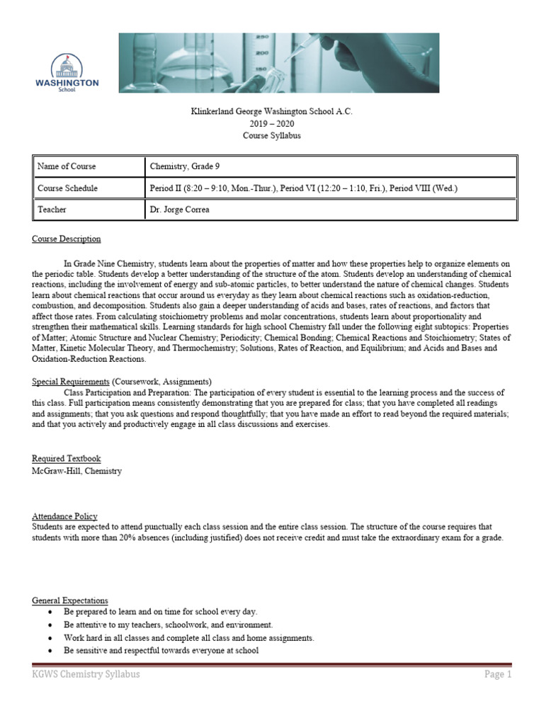 Kwgs Chem Syllabus 2019-2020 | Download Free PDF | Chemical Reactions ...