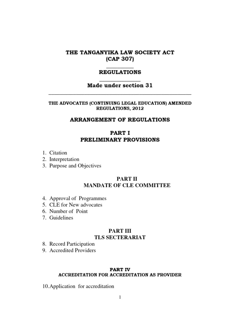 Tanganyika Law Society CLE Regulations | PDF | Advocate | Legal Education