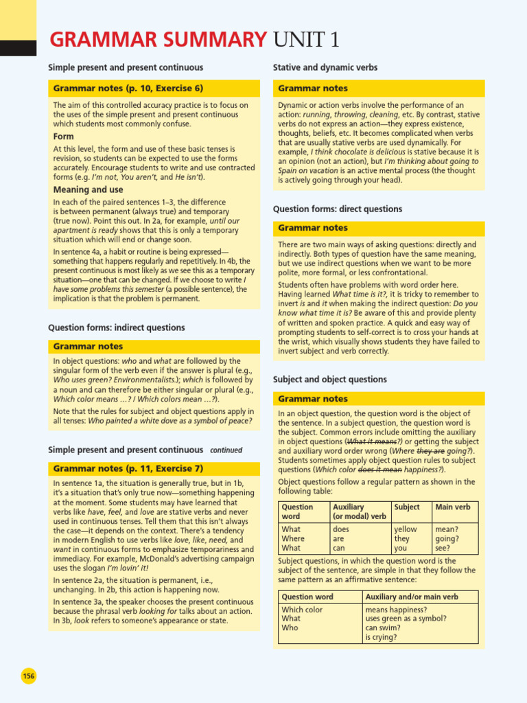 Life 2e AmE SB4 Grammar Summary Answer Key | PDF | Verb | Question