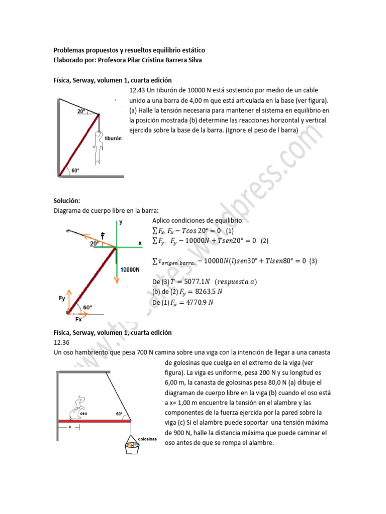 Problemas Propuestos y Resueltos Equilibrio Estc3a1tico | PDF | Viga (Estructura) | Mecanica clasica
