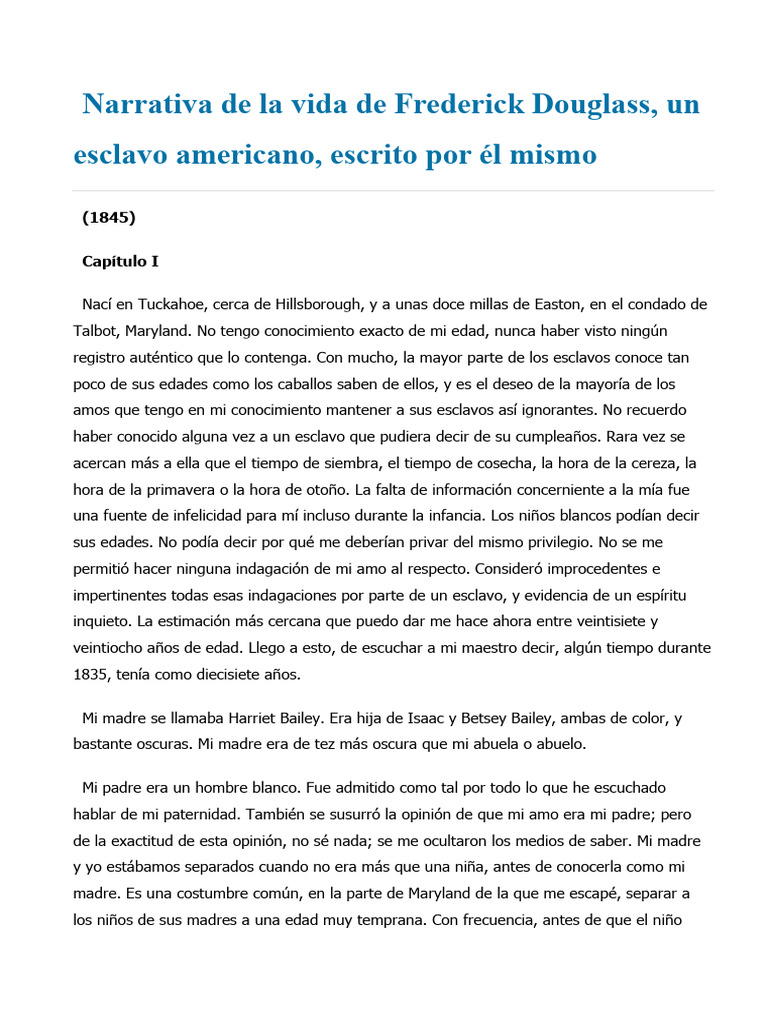 Narrativa de La Vida de Frederick Douglass | PDF | Esclavitud | Verdad