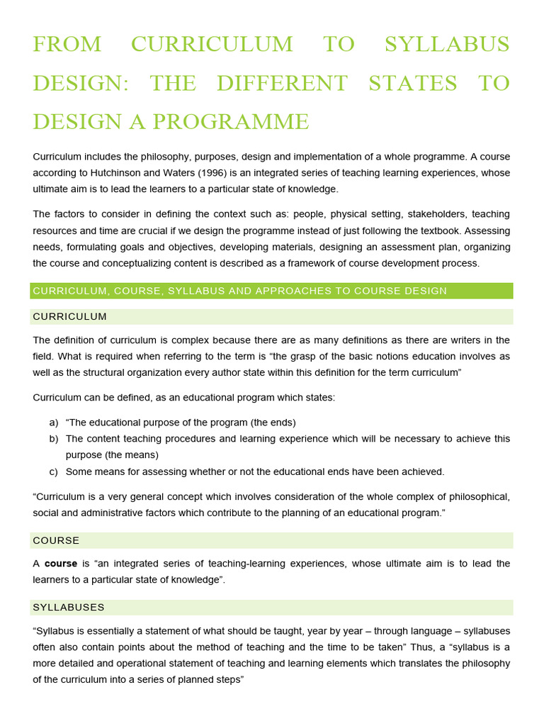 From Curriculum To Syllabus Design | PDF | Curriculum | Learning