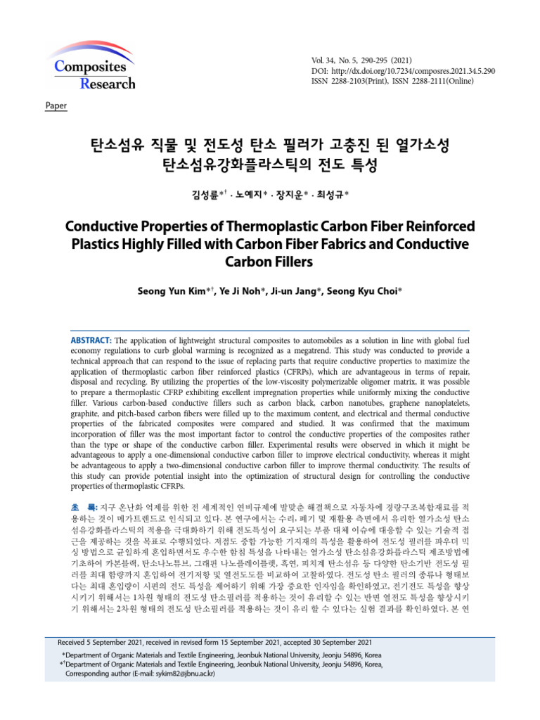 Conductive Properties of Thermoplastic Carbon Fiber Reinforced Plastics Highly Filled With ...