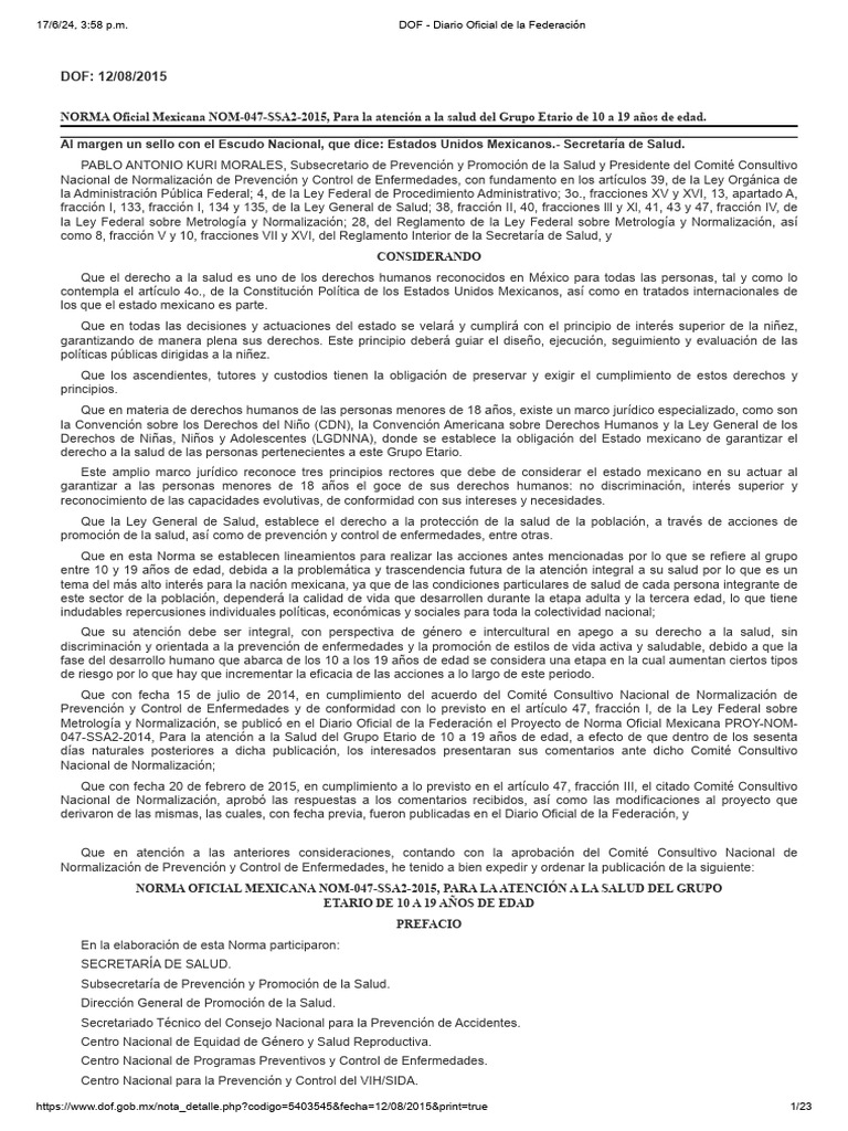 Nom 047 | PDF | Obesidad | Control de la natalidad