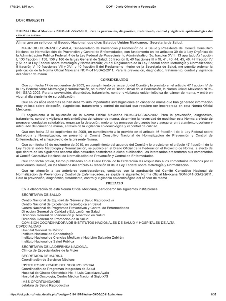 Nom 041 | PDF | Cáncer de mama | Cáncer