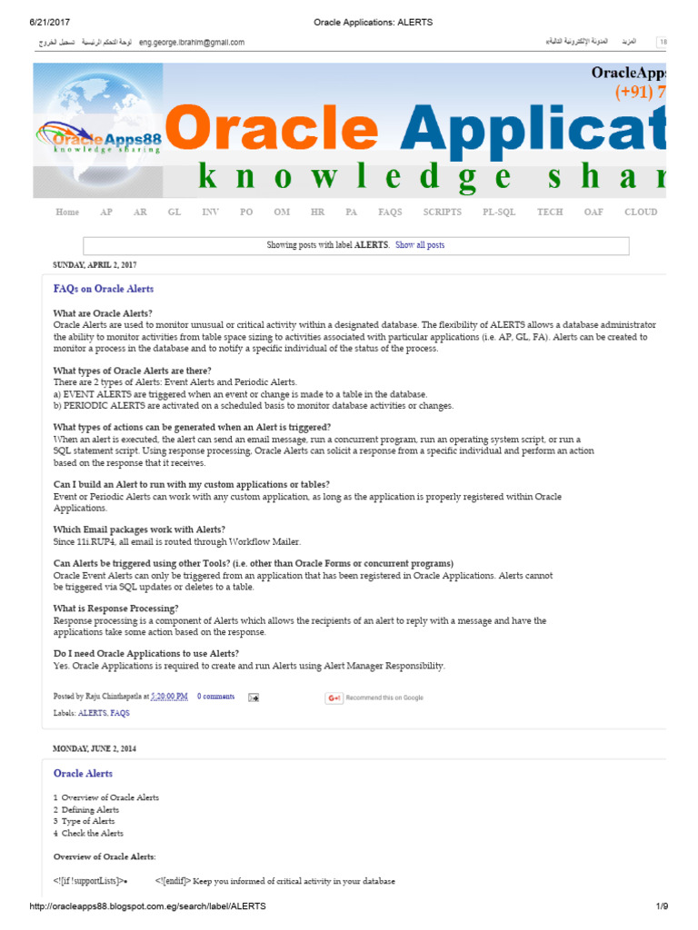 Oracle Applications - ALERTS | PDF | Databases | Sql