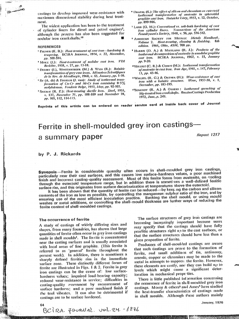 Ferrite in Shell-Moulded Grey Iron Castings | PDF