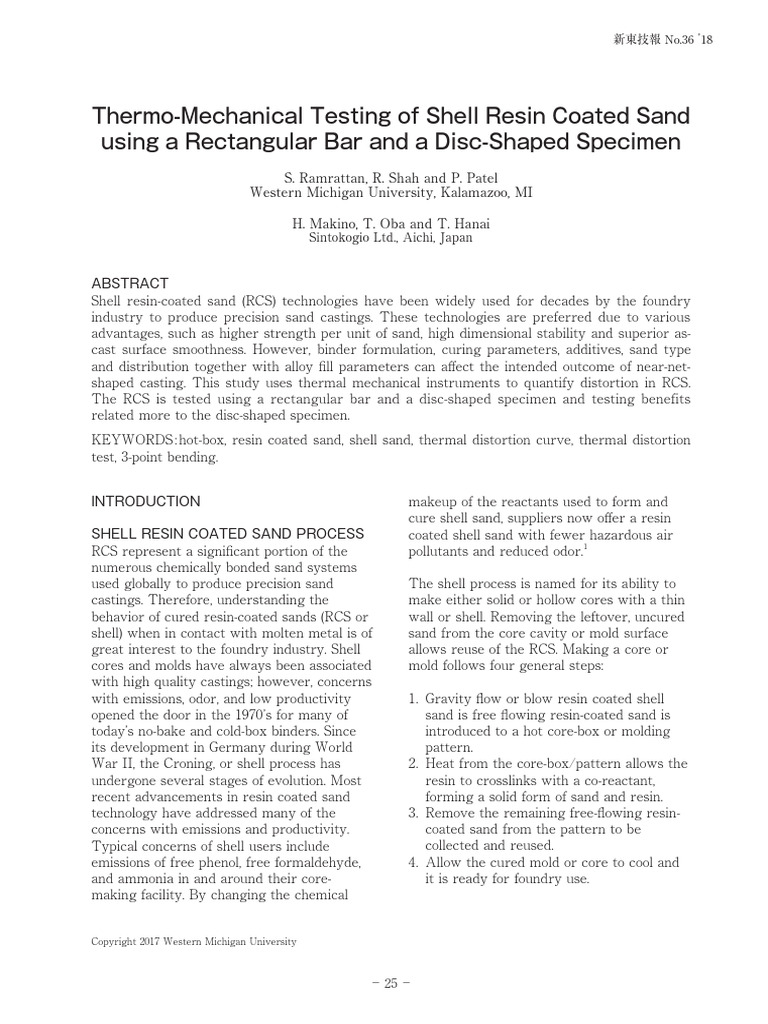 Thermo-Mechanical Testing of Shell Resin Coated Sand Using A ...