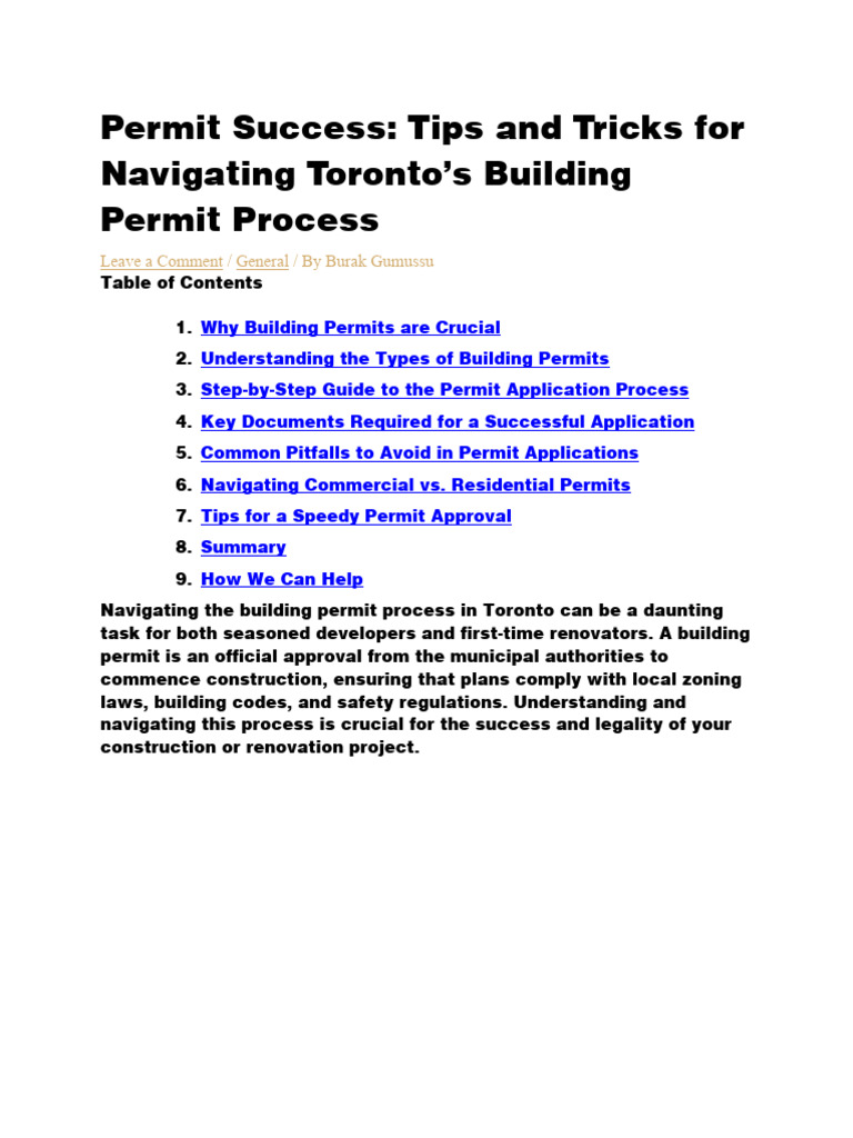 Toronto Building Permit Process Guide | PDF | Zoning | Architect