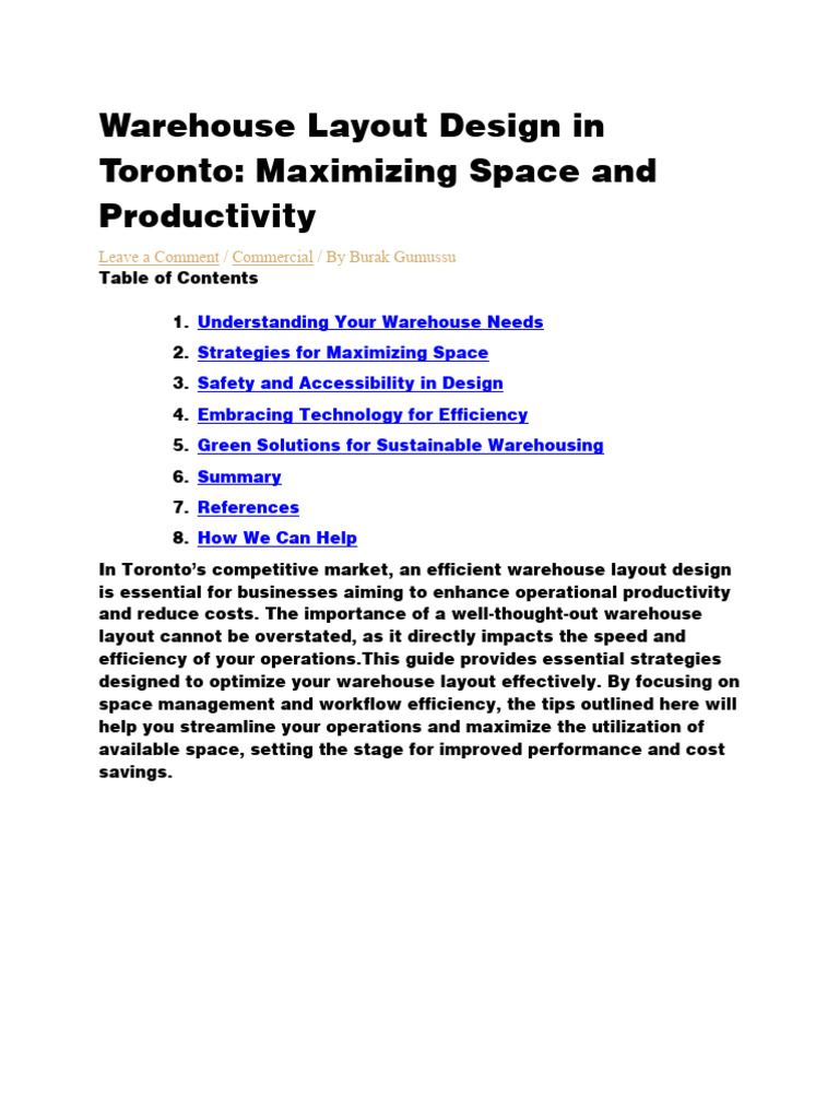 Warehouse Layout Design in Toronto | PDF | Warehouse | Efficient Energy Use