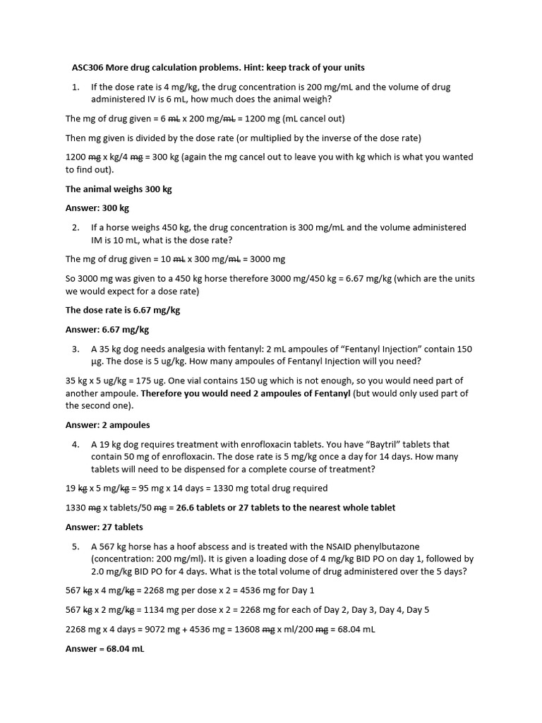 Extra Drug Calculation Practice Questions ANSWERS | PDF | Clinical ...