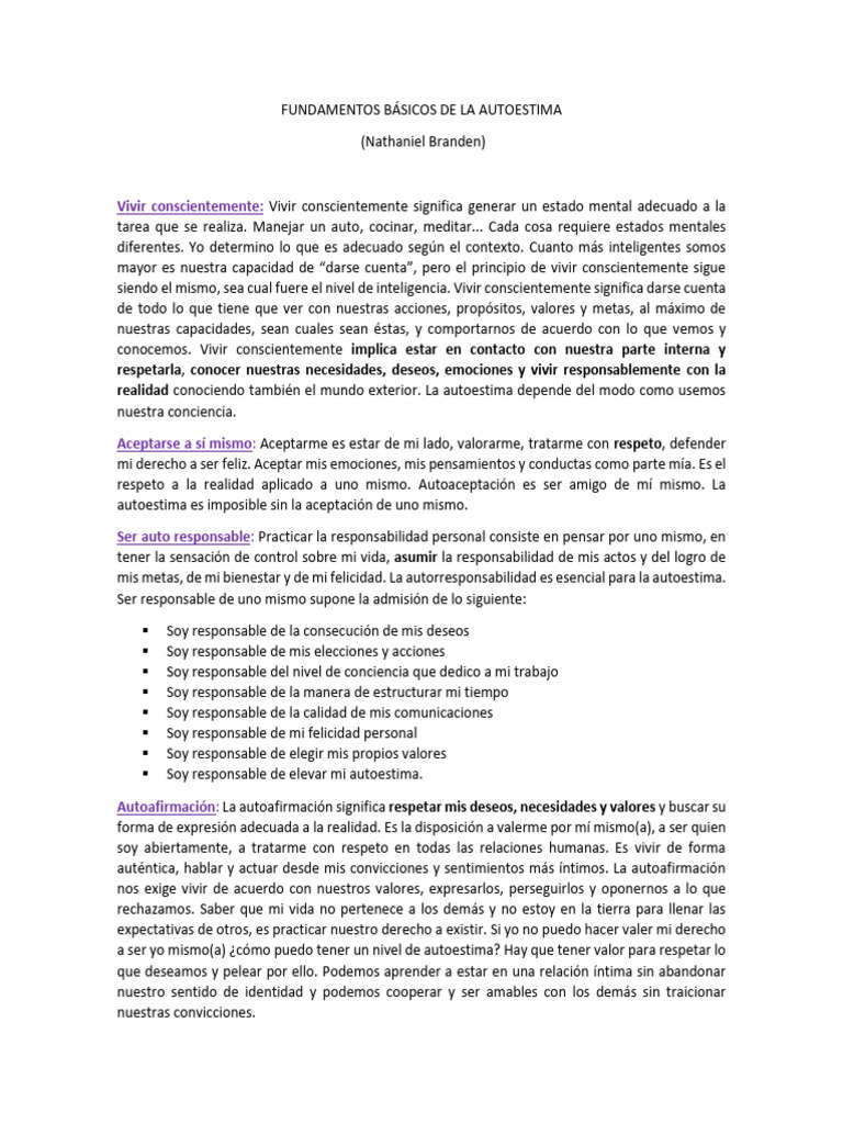 FUNDAMENTOS BÁSICOS DE LA AUTOESTIMA | Descargar gratis PDF ...