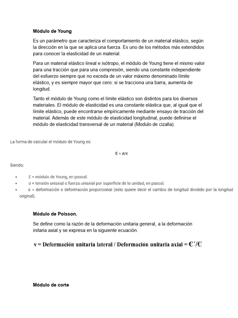 Módulo de Young | PDF | El módulo de Young | Elasticidad (Física)