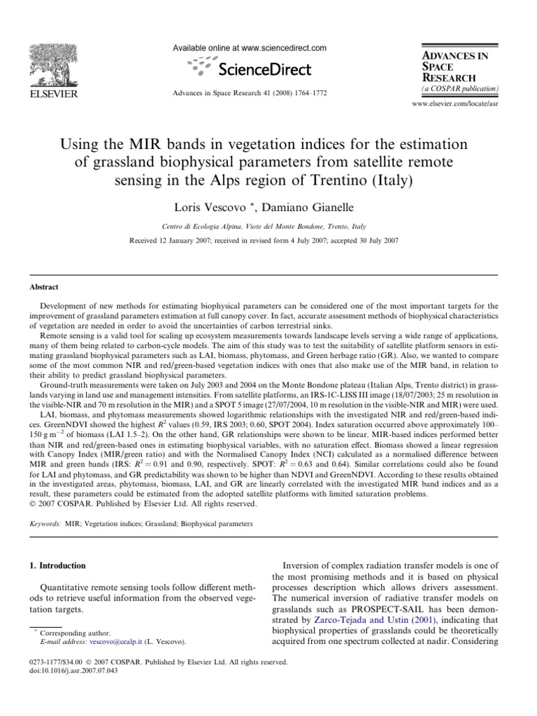 Using The MIR Bands in Vegetation Indice | PDF | Earth Sciences