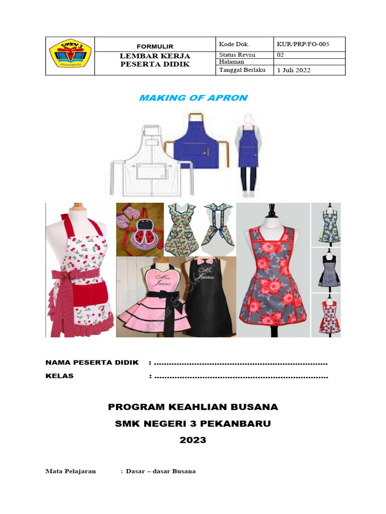 LKPD Desain & Pola Apron | PDF LKPD Desain & Pola Apron | PDF