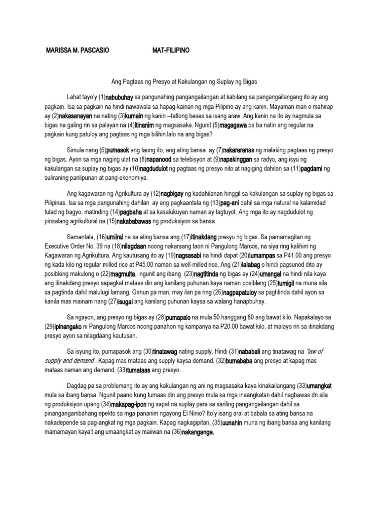 Sanaysay - Pagtaas NG Presyo NG Bigas | PDF