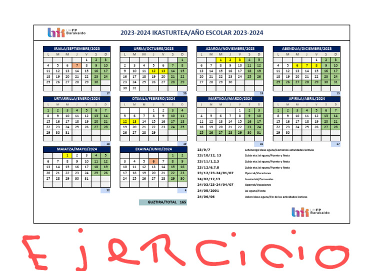 Ejer-Word - 23-24 - Calendario Escolar-1 | PDF