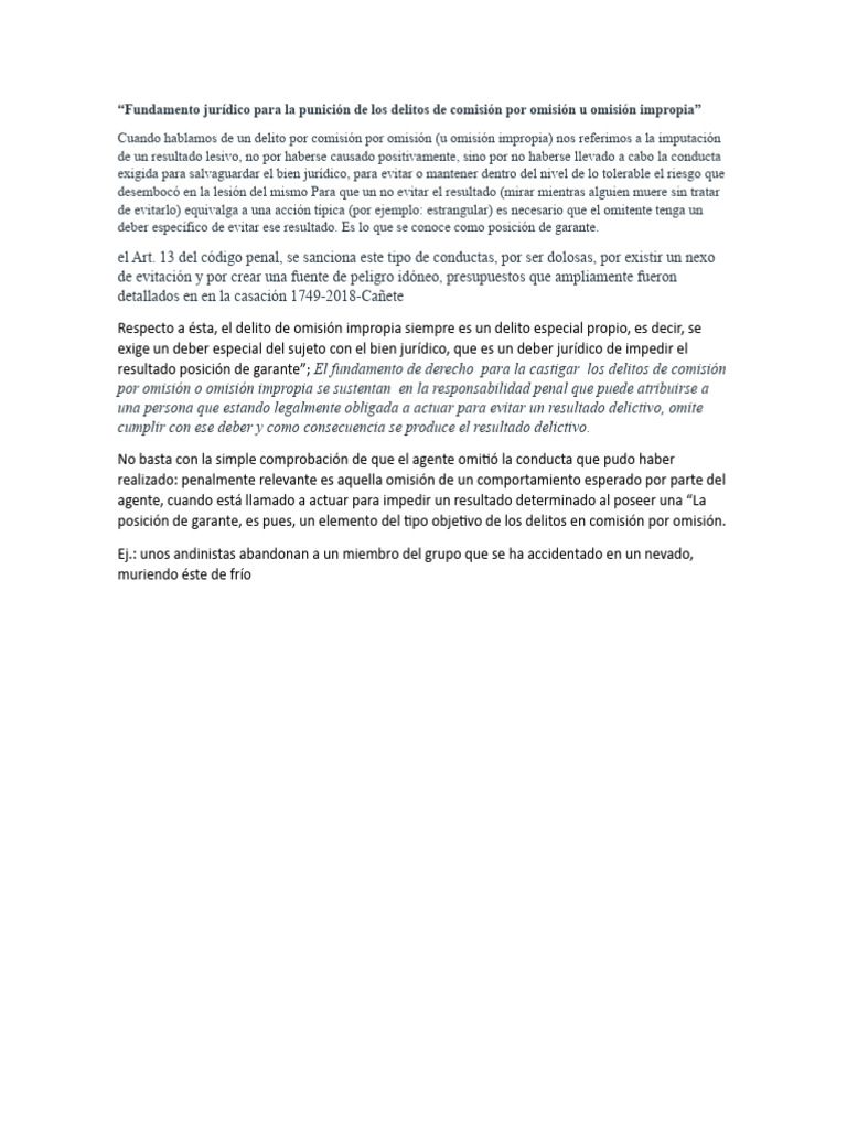 Fundamento Jurídico para La Punición de Los Delitos de Comisión Por ...