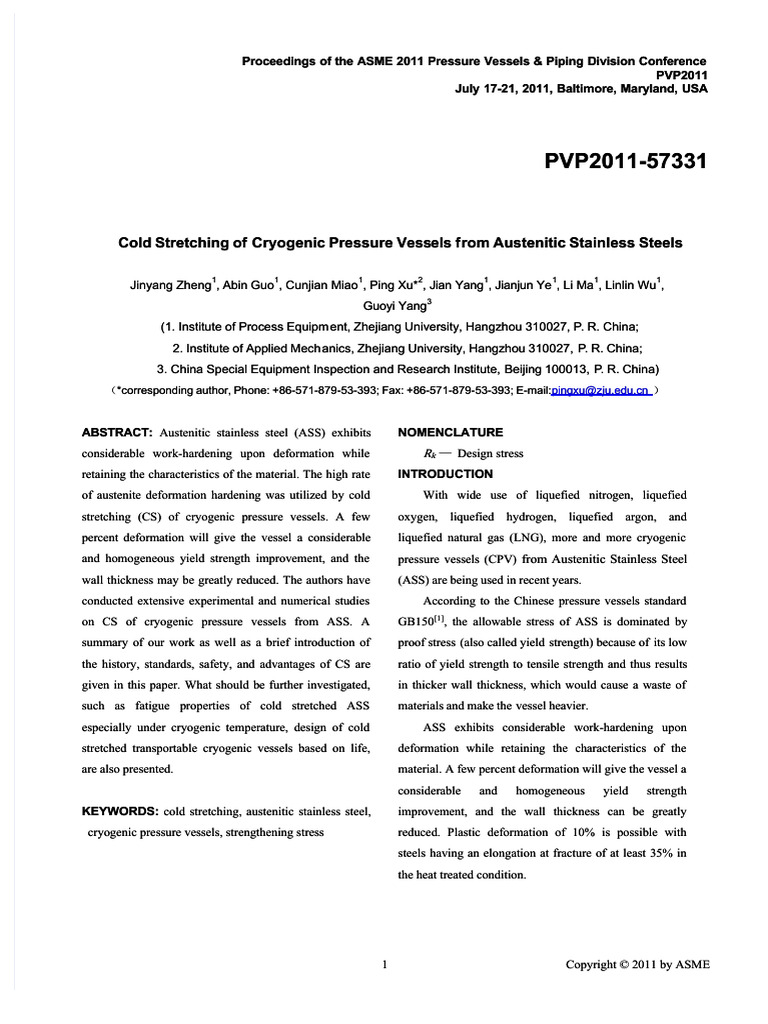 Cold Stretching of Cryogenic Vessels | PDF | Strength Of Materials ...