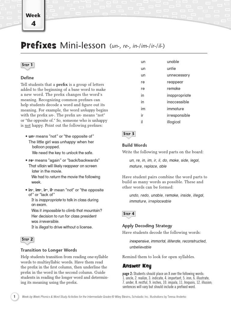 Prefixes Mini-Lesson..: (Un-,.re-,.in-/im-/ir-/il-) | PDF ...