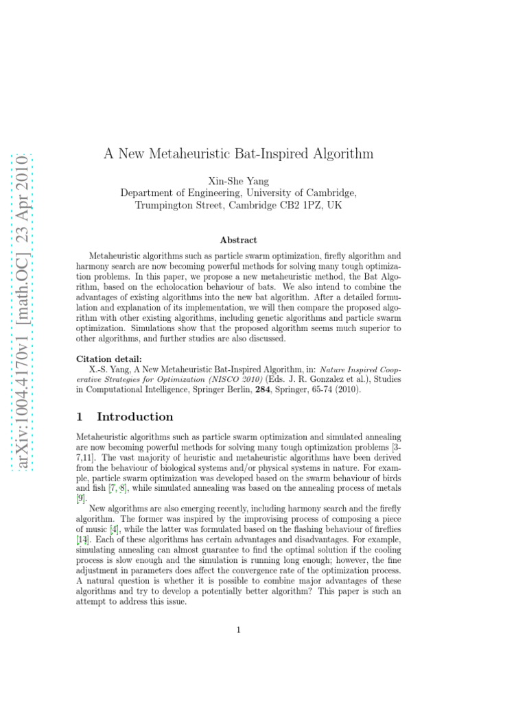 A New Met A Heuristic Bat Inspired Algorithm Pdf Metaheuristic Genetic Algorithm