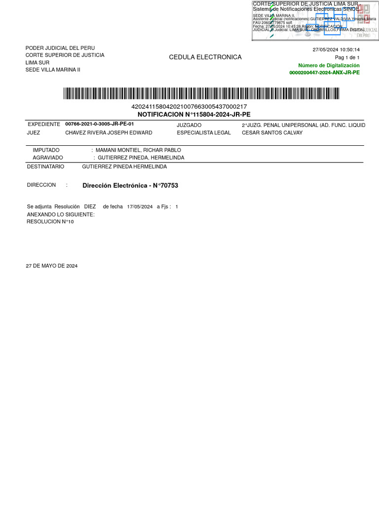 Exp. 00766-2021-0-3005-JR-PE-01 - Consolidado - 115804-2024 | PDF | Sentencia (ley) | Separación ...