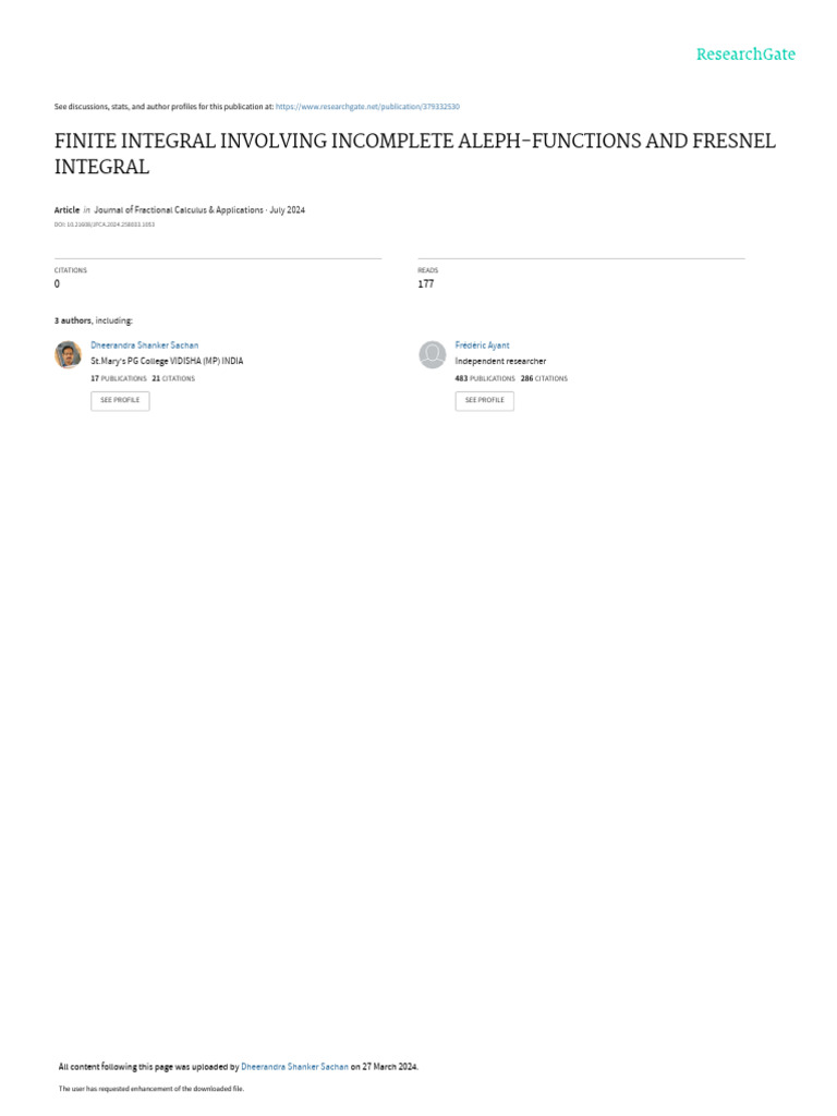 JFCA Volume15 Issue2 Pages1-9 | PDF | Integral | Mathematical Analysis