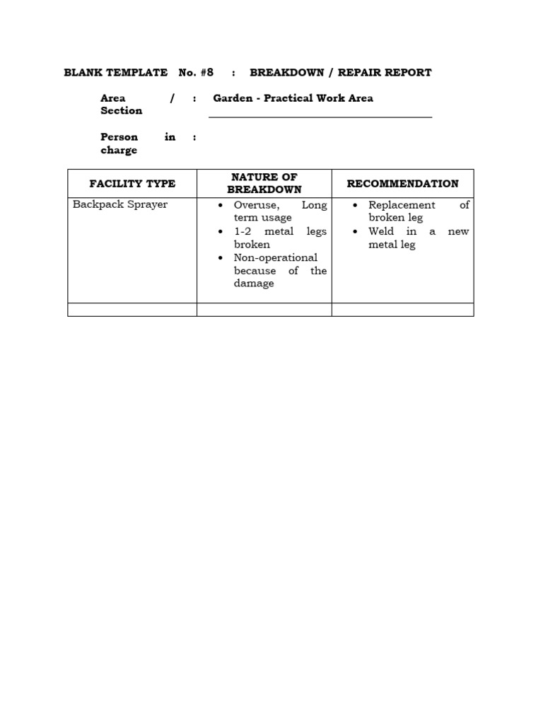Breakdown Repair Report | PDF