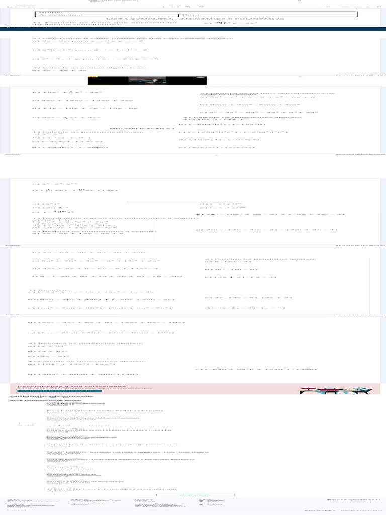 8o Ano - Exercício - LISTA COMPLETA - MONOMIOS E POLINOMIOS _ Download ... 8o Ano - Exercício - LISTA COMPLETA - MONOMIOS E POLINOMIOS _ Download ...