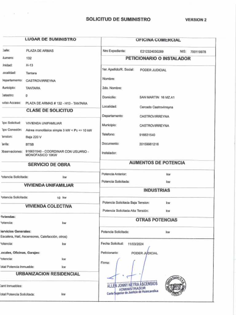 Solicitud de Suministro | PDF