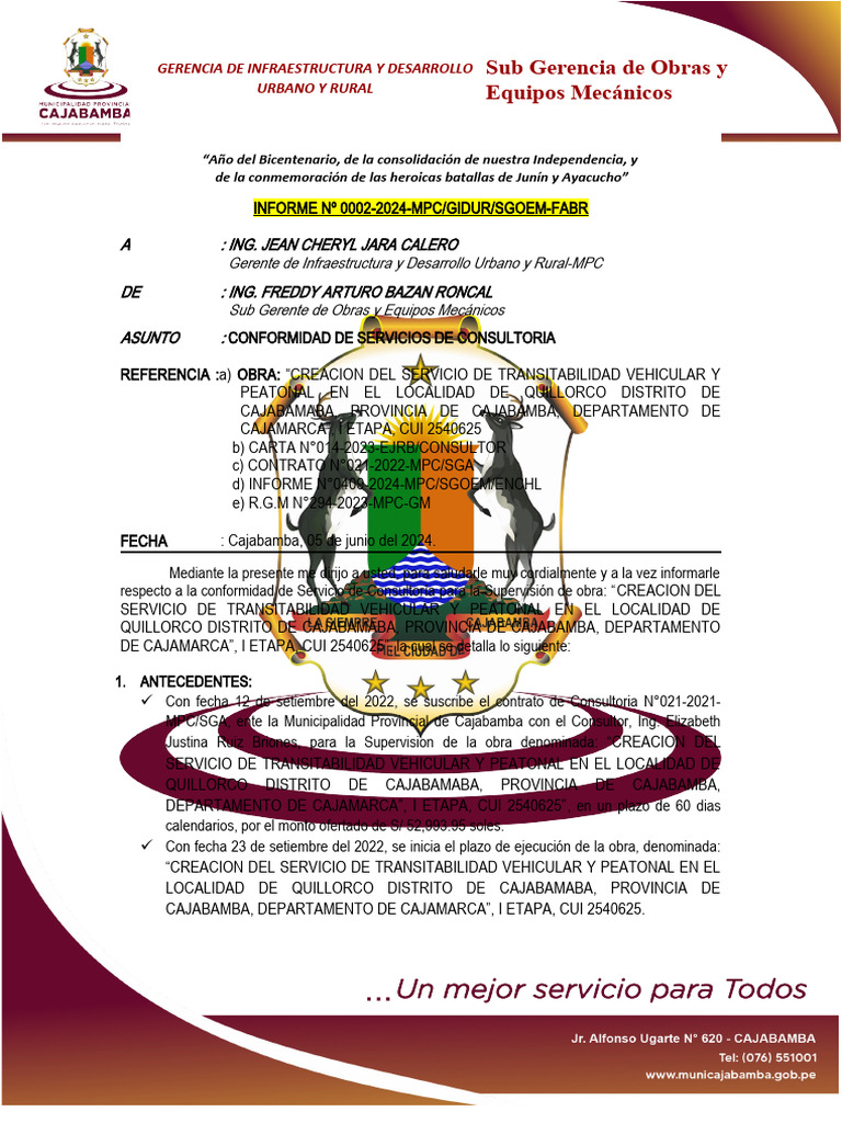 INFORME N°0mmmm-2024 - CONFORMIDAD DE SERVICIO DE ING. ELIZABETH SUPERV ...