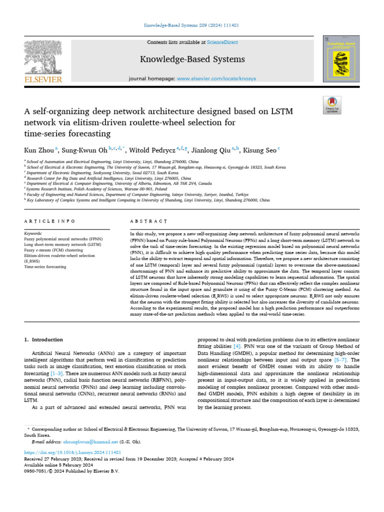 A self-organizing deep network architecture designed based on LSTM network via elitism-driven ...