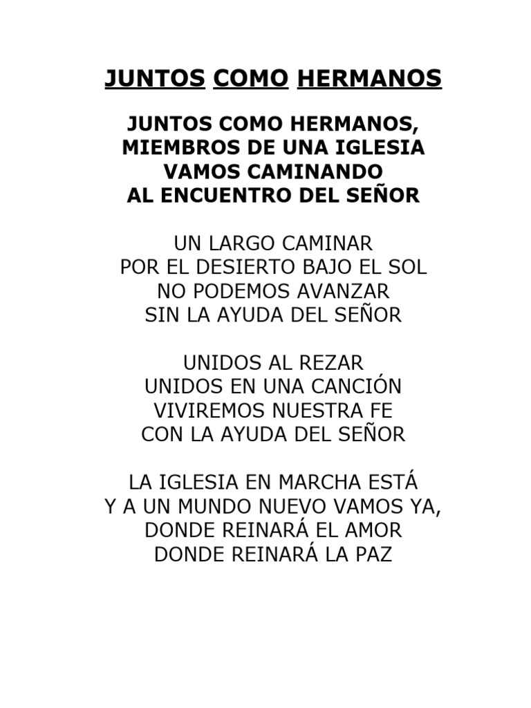 Letra de "Juntos como hermanos" | PDF