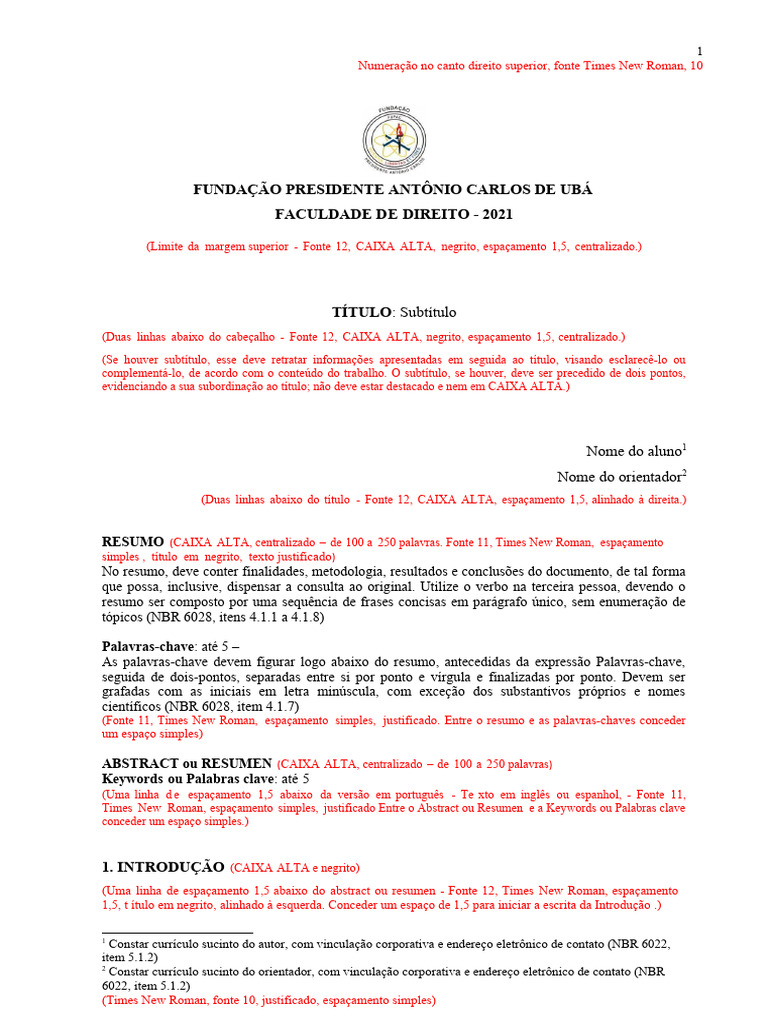 Modelo de TCC - Artigo - FUPAC - 2021 | PDF | Abstract (resumo) | Caixa alta e caixa baixa
