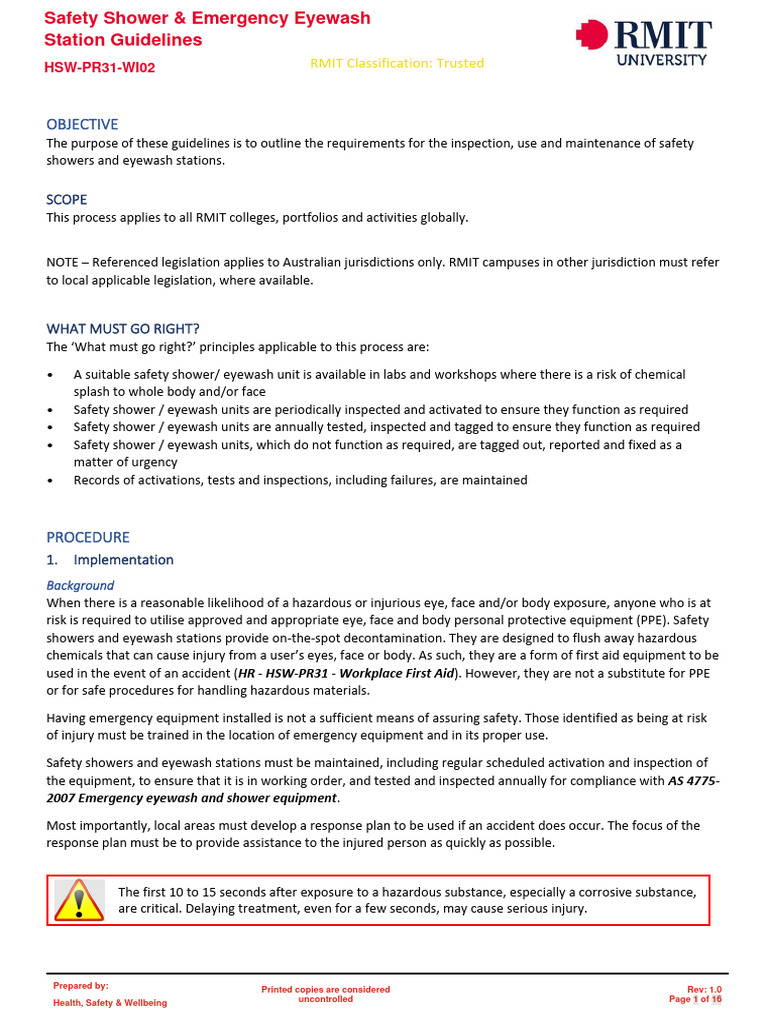 HR HSW PR31 WI02 Safety Shower and Emergency Eyewash Station Guidelines ...