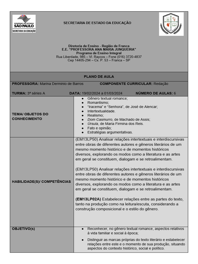 Plano de Aula - LP 3º 1902 A 0103 | PDF | Gênero | Estudos de Gênero