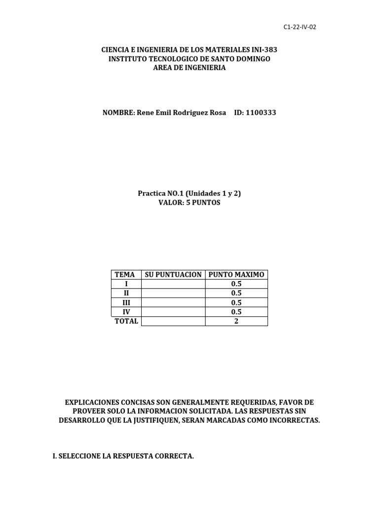 Practica 1 - CEIM - Rene Rodriguez - 1100333 | PDF | Cristal | Enlace químico