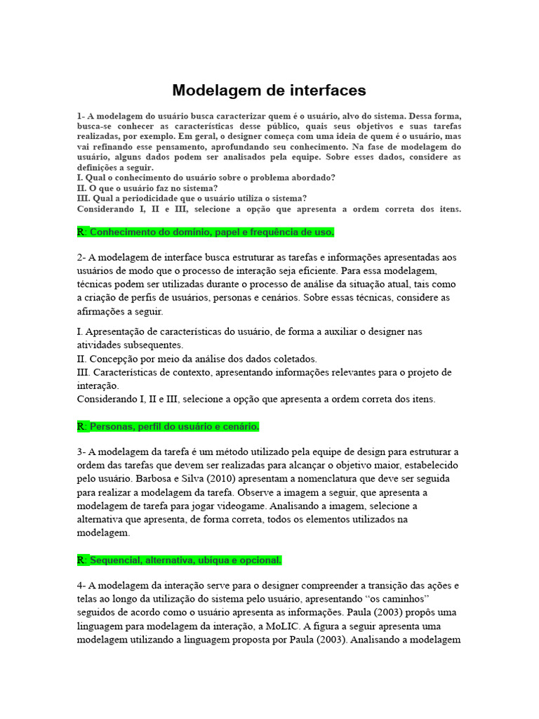 Exercicios - Modelagem de interfaces | PDF | Conhecimento | Dados
