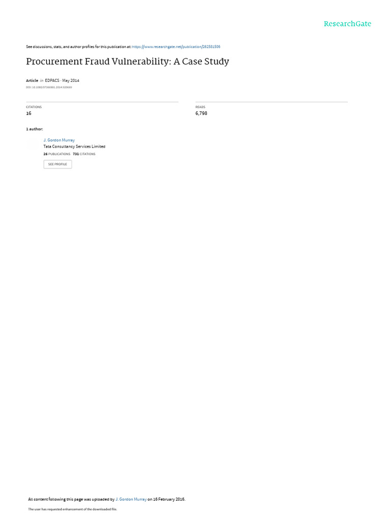 Procurement Fraud Vulnerability A Case Study 1 | PDF | Procurement | Fraud