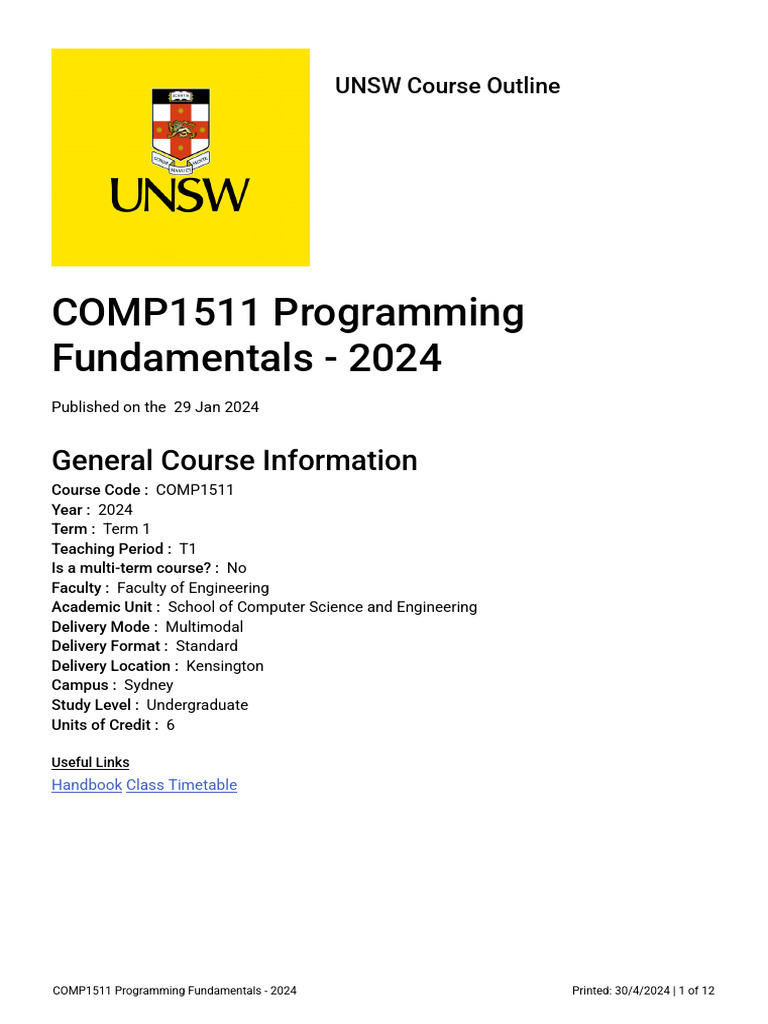 CO COMP1511 1 2024 Term1 T1 Multimodal Standard Kensington | PDF | Plagiarism | Computer Programming