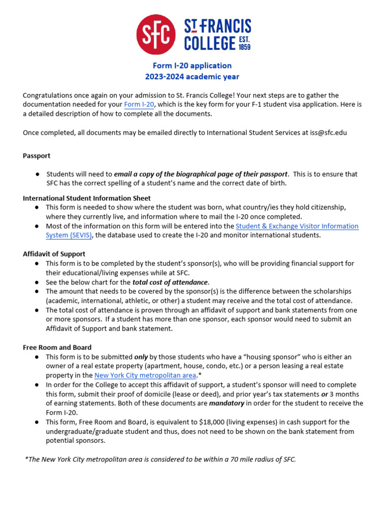 St. Francis College I-20 Application Guide | PDF | Expense | Economies