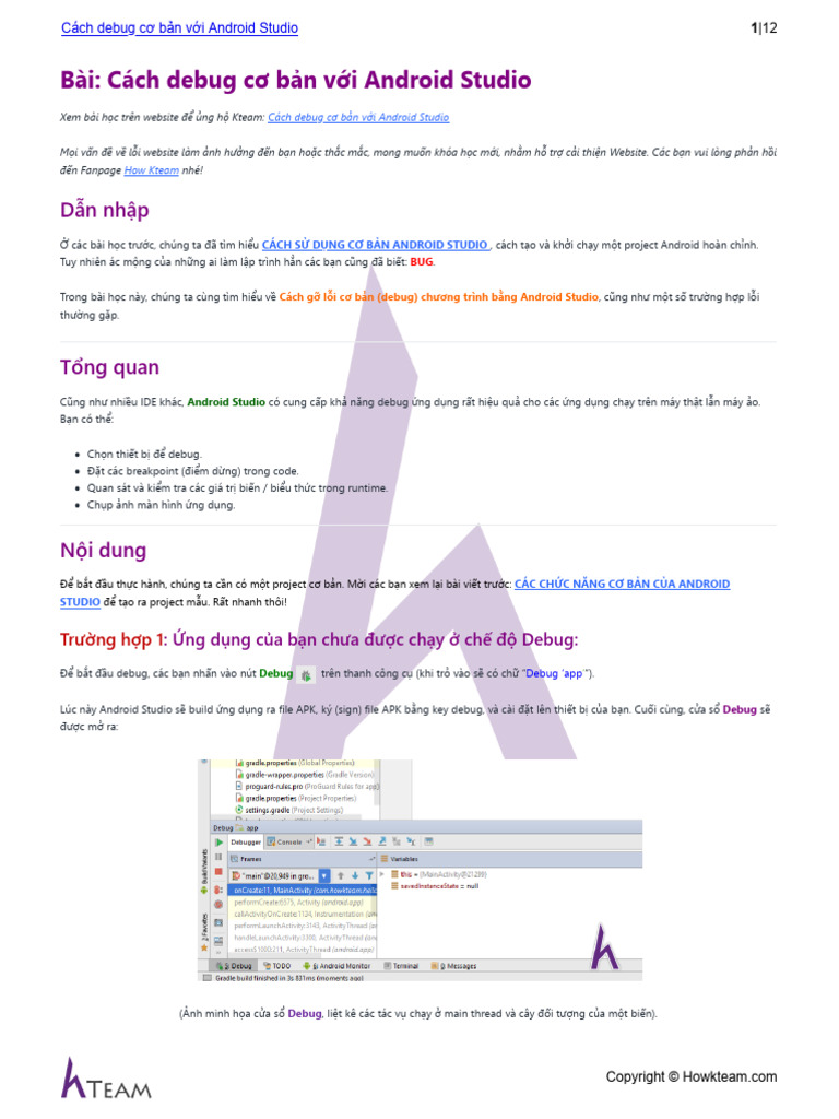 HOWKTEAM.VN - Cách debug cơ bản với Android Studio | PDF