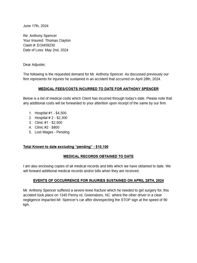 Personal Injury Demand Letter | PDF | Finance & Money Management | Law