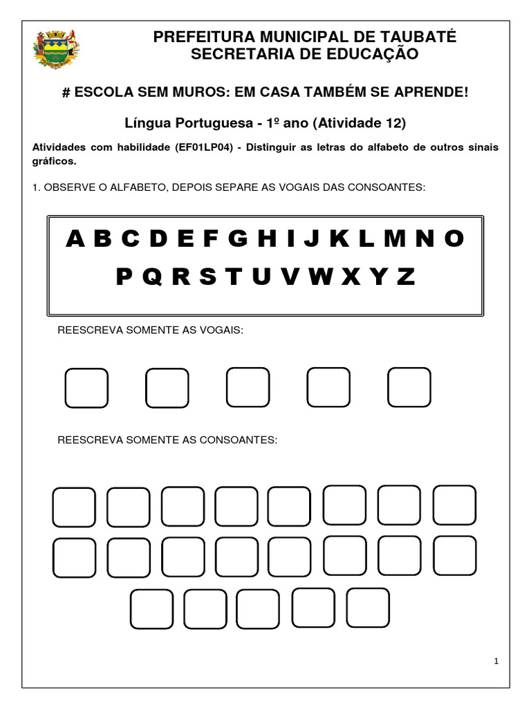 1ano LINGUA PORTUGUESA Ativ12 Distinguir Letras de Outros Sinais | PDF
