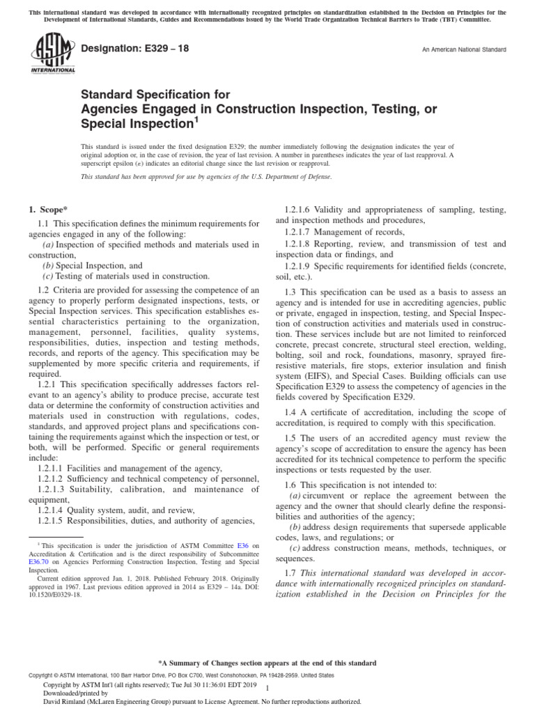 ASTM E329-18 - Standard Specification For Agencies Engaged in ...